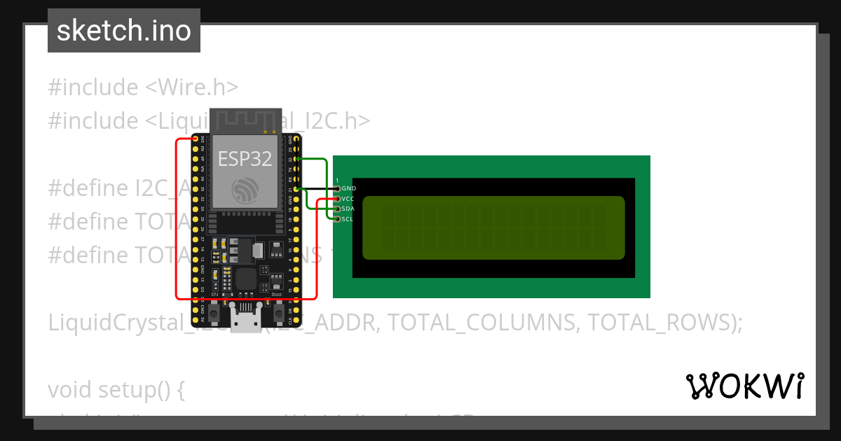 I2c proctocal using LCD display - Wokwi ESP32, STM32, Arduino Simulator
