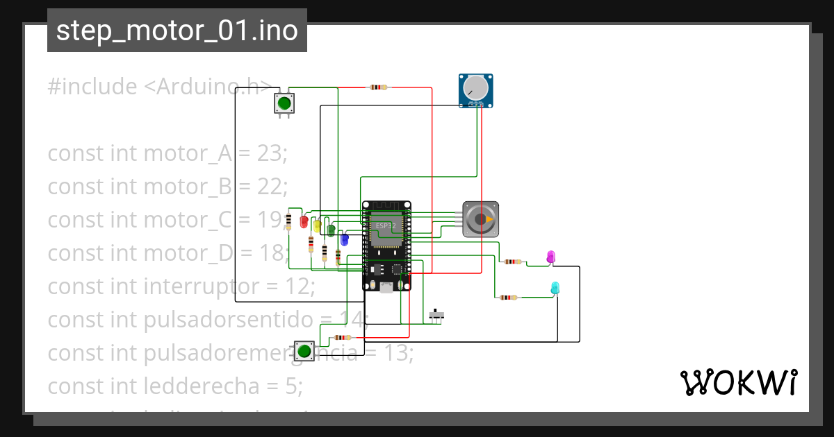 hace cambio sentido y de direccion por voltimetro - Wokwi ESP32, STM32, Arduino Simulator