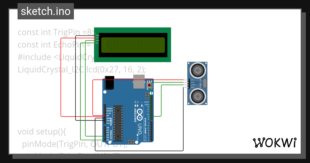 超声波lcd显示版 Wokwi Esp32 Stm32 Arduino Simulator