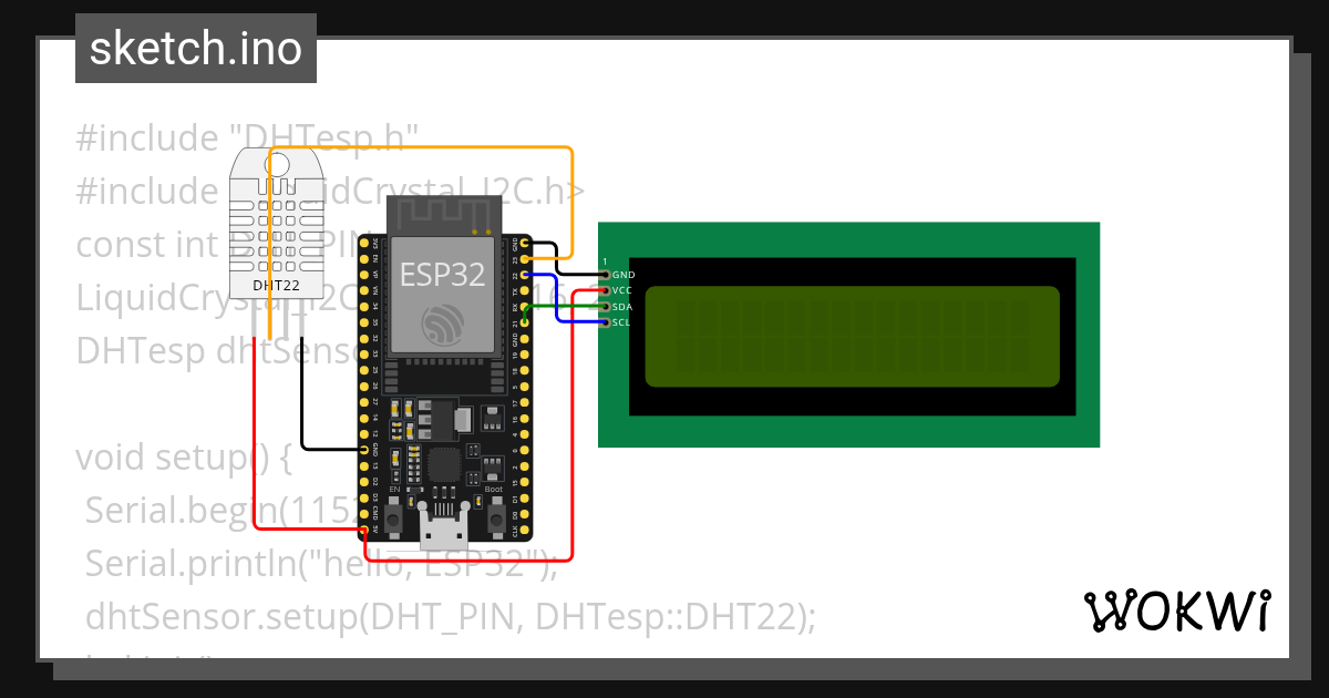 ESP32+DHT22+LCD 16X2 I2C Copy - Wokwi ESP32, STM32, Arduino Simulator