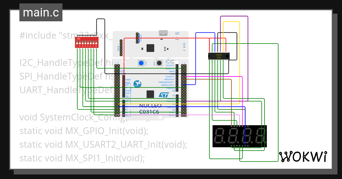 ST Nucleo - SPI 7-seg Copy - Wokwi ESP32, STM32, Arduino Simulator
