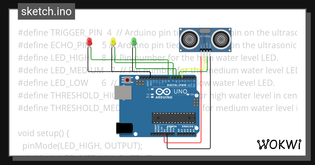 HC-SR04 dan LED - Wokwi ESP32, STM32, Arduino Simulator