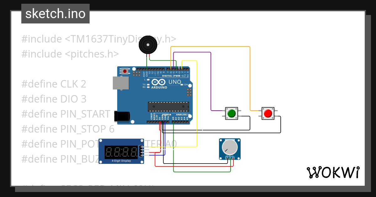 Countdown (TM1637) - Poti (Clock_Logik in der LOOP) - Wokwi ESP32, STM32, Arduino Simulator