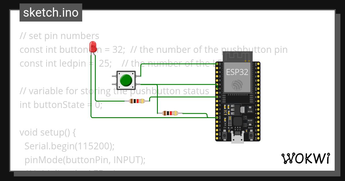 LED Button Control (7) - Wokwi ESP32, STM32, Arduino Simulator
