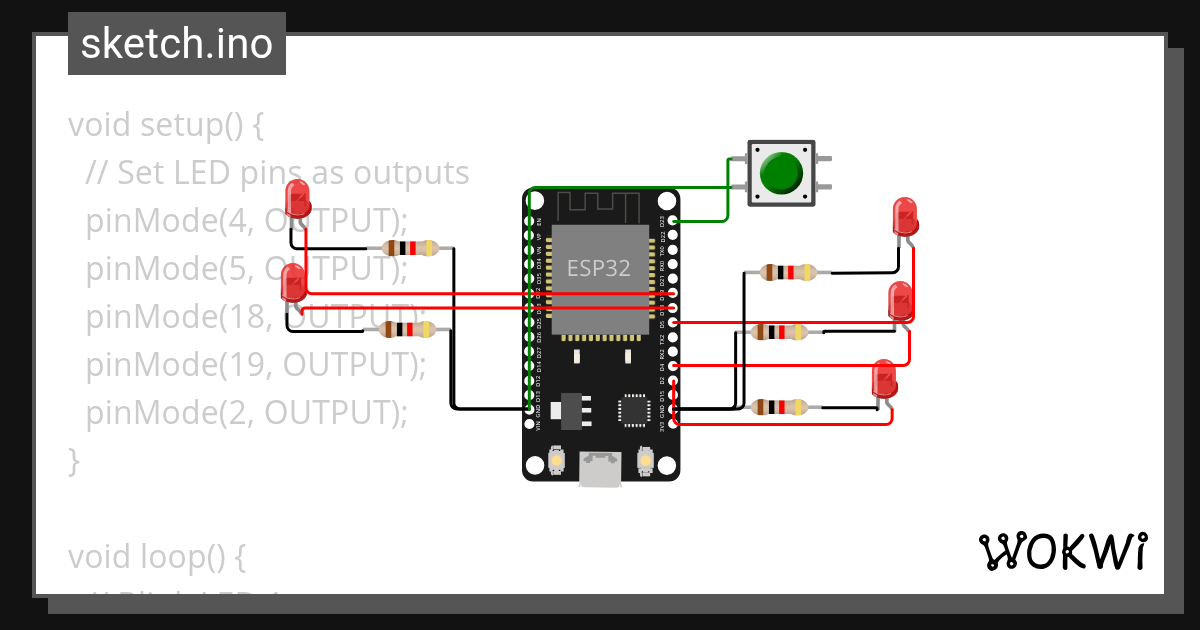 Multiple LED Blink using esp 32 - Wokwi ESP32, STM32, Arduino Simulator