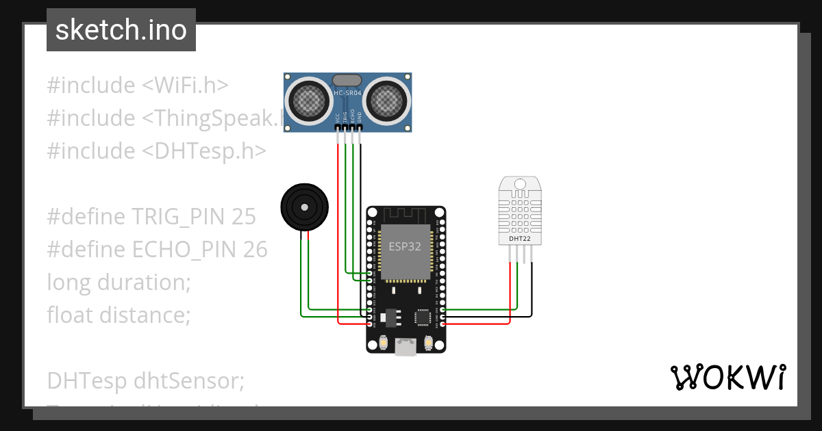 dht with buzzer with ultrasonic Copy (2) - Wokwi ESP32, STM32, Arduino Simulator