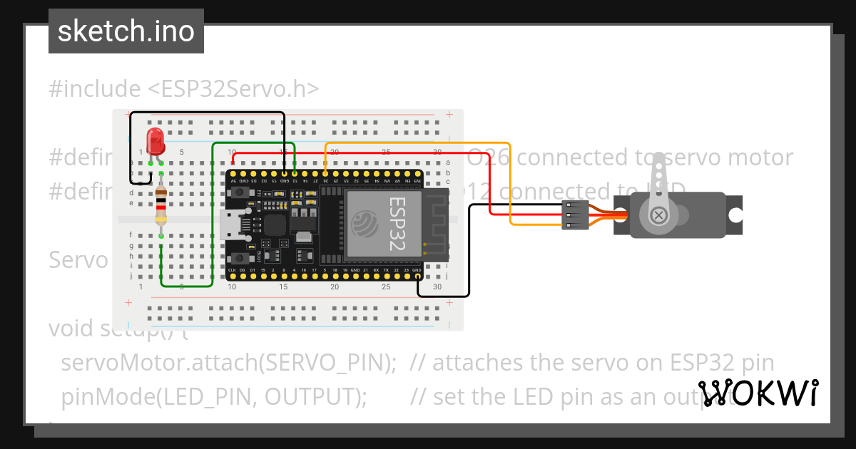 Servo with LED - Wokwi ESP32, STM32, Arduino Simulator