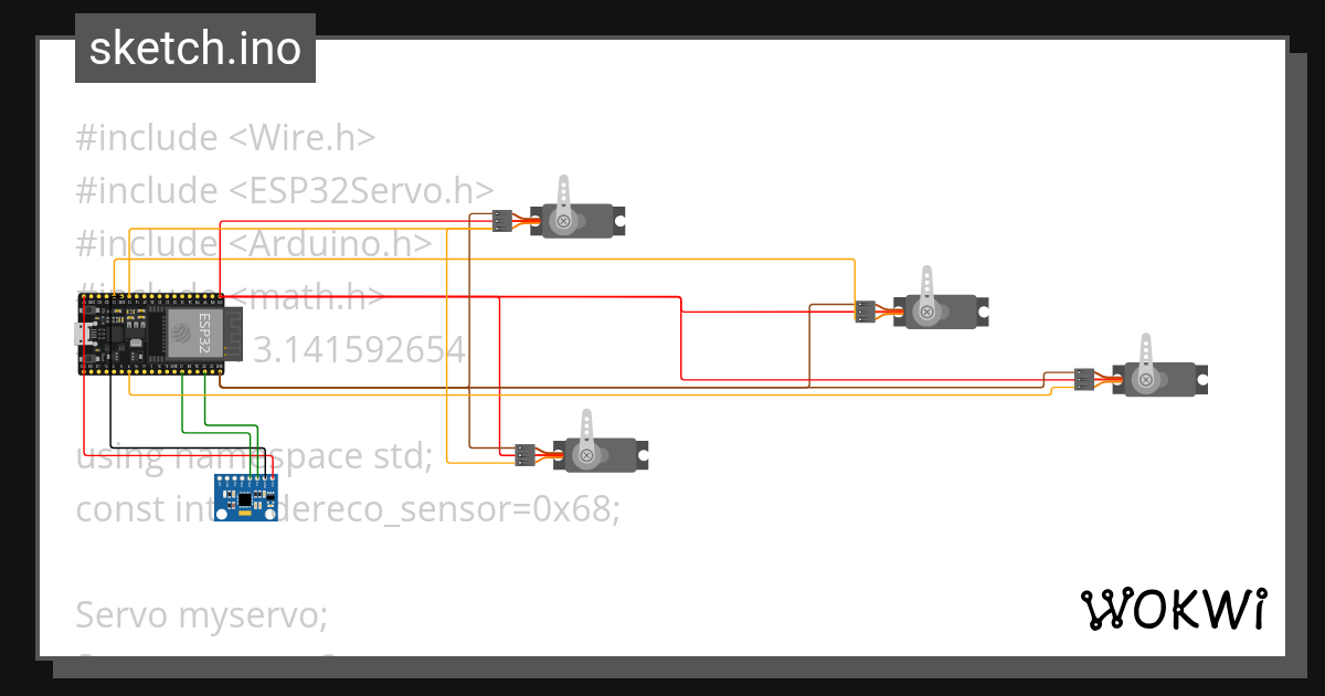 esp 32 com gyroscópio e servo motor - Wokwi ESP32, STM32, Arduino Simulator
