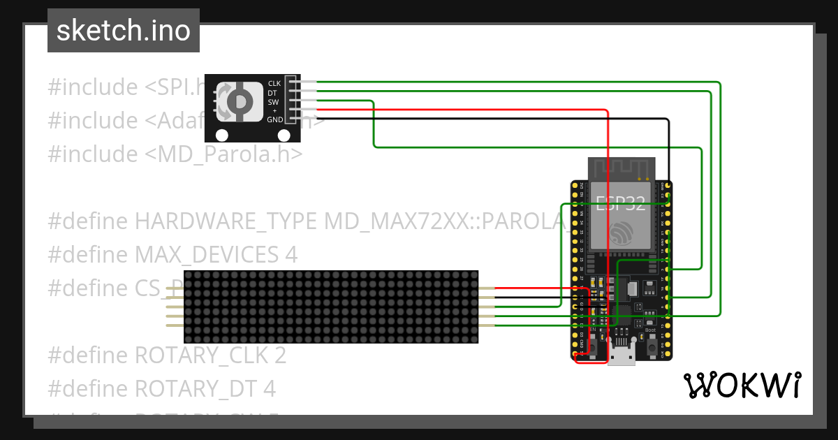 ESP32 matrix scrolling text - Wokwi ESP32, STM32, Arduino Simulator
