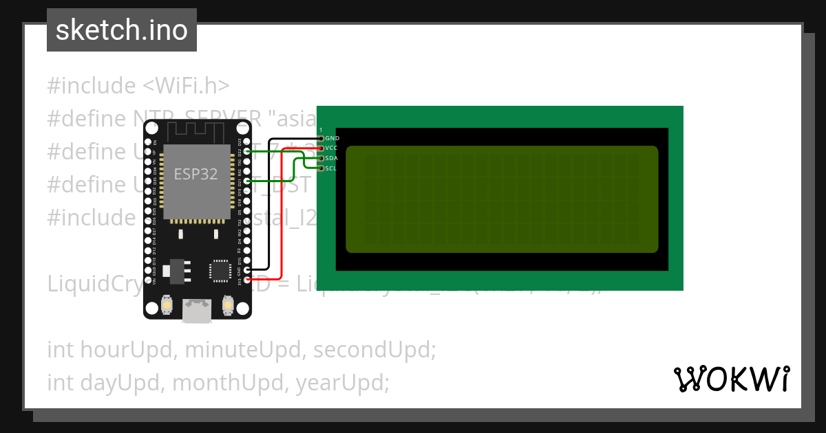ESP32 NTP Server LCD IIC Copy - Wokwi ESP32, STM32, Arduino Simulator