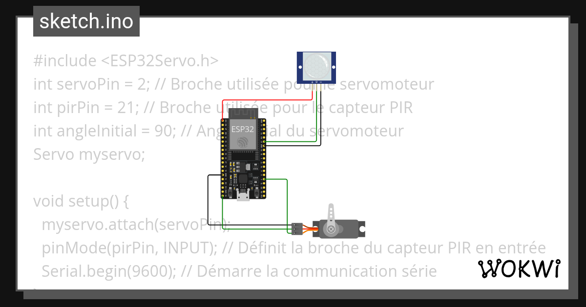 SERVOMOTOR&PIR - Wokwi ESP32, STM32, Arduino Simulator