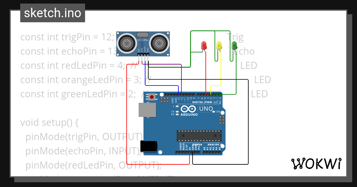 ปวริศา 40 ไฟติดโดยใช้อัตตร้าโซนิค - Wokwi ESP32, STM32, Arduino Simulator
