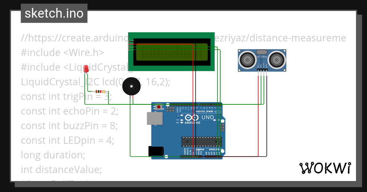 Ultrasonic Sensor with Buzzer Copy - Wokwi ESP32, STM32, Arduino Simulator
