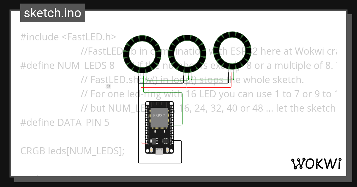 FastLED ESP32 w2812 - Wokwi ESP32, STM32, Arduino Simulator