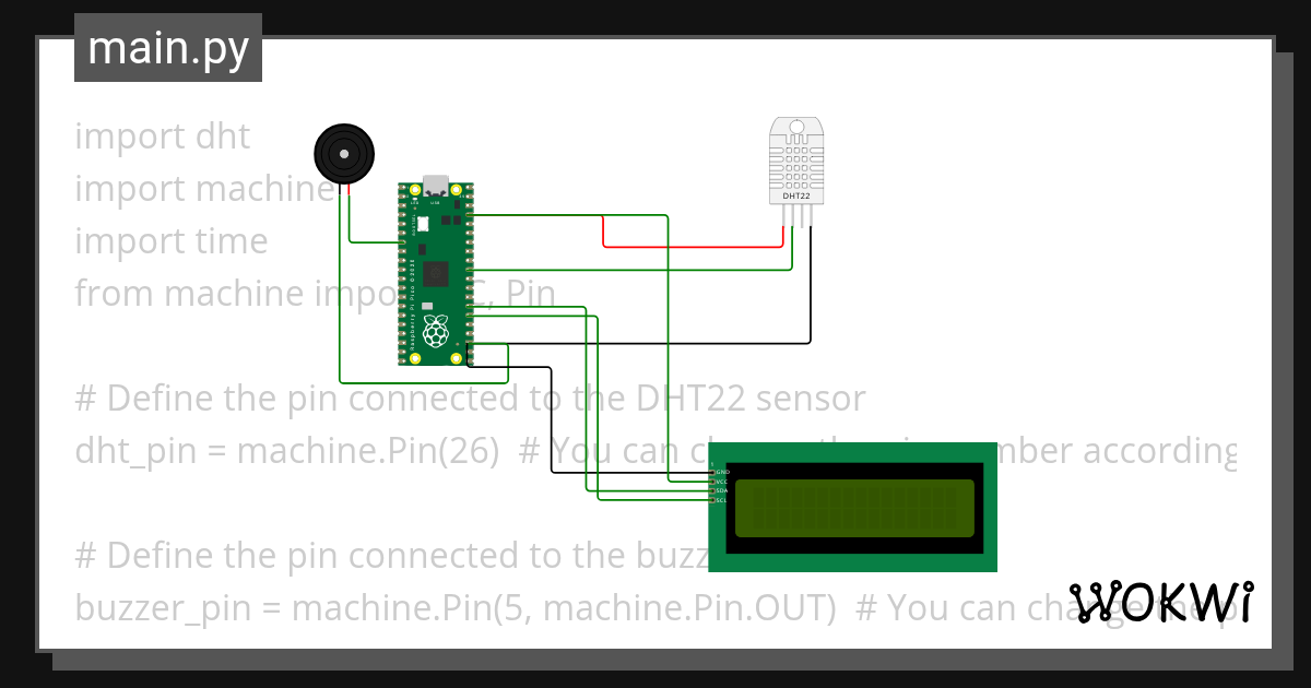 Rasbary/I2C Lcd/DHT22 - Wokwi ESP32, STM32, Arduino Simulator