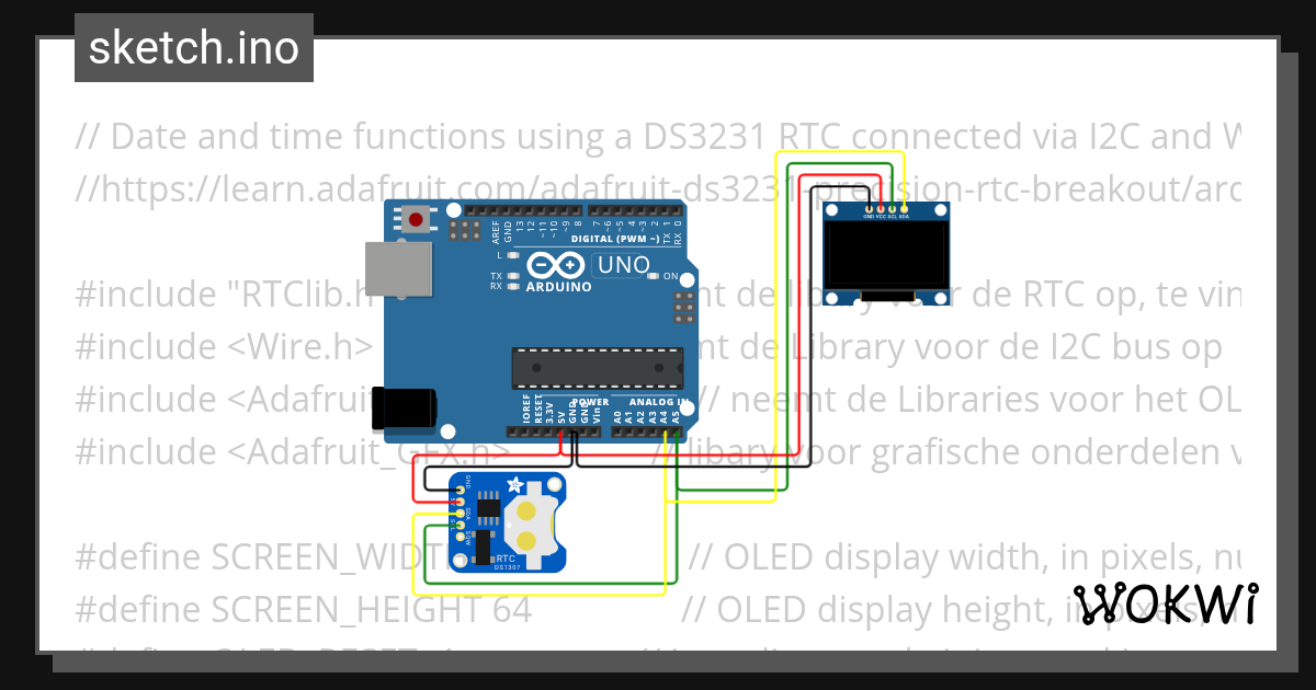 RTC en OLED - Wokwi ESP32, STM32, Arduino Simulator