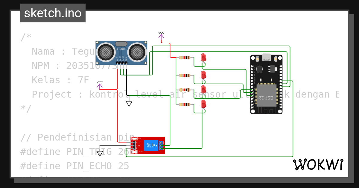 Kontrol Level Air Sensor Ultrasonik Dengan Esp32 Wokwi Esp32 Stm32 Arduino Simulator