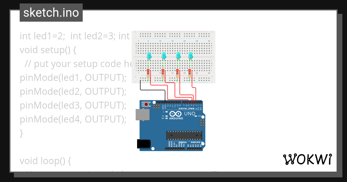 Four blinking led - Wokwi ESP32, STM32, Arduino Simulator