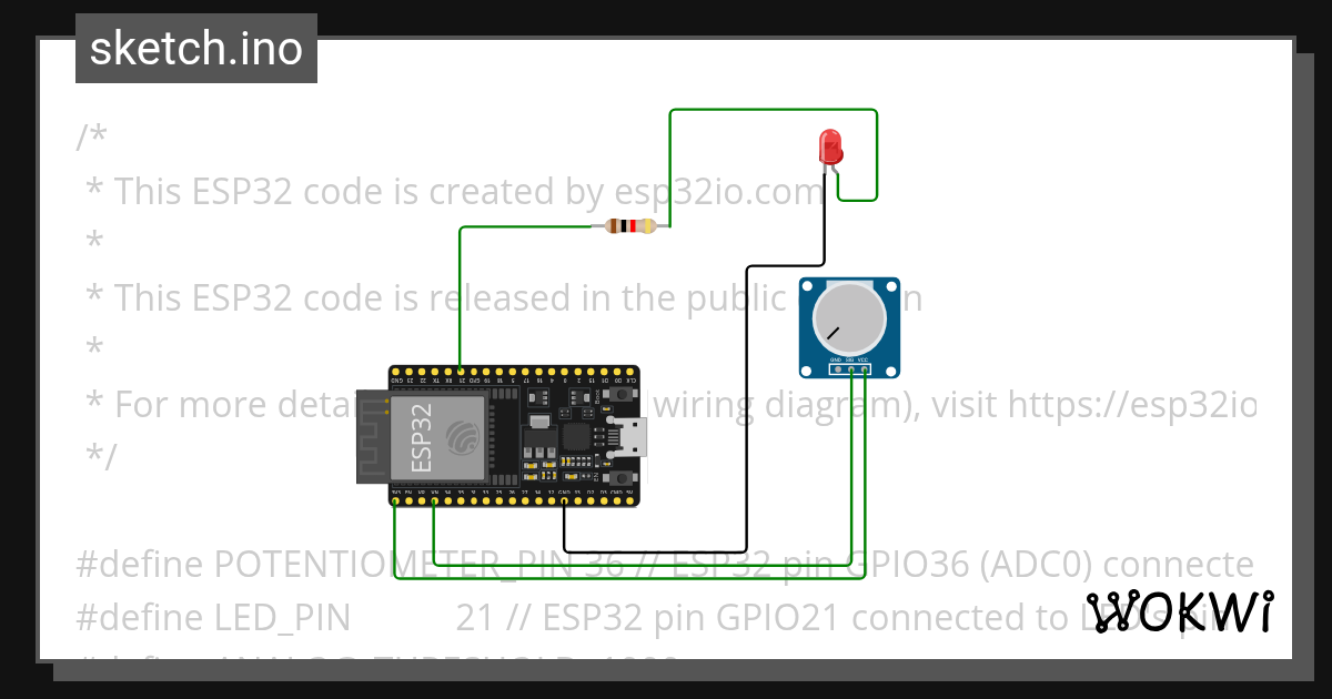 Potentiometer tigger Led - Wokwi ESP32, STM32, Arduino Simulator