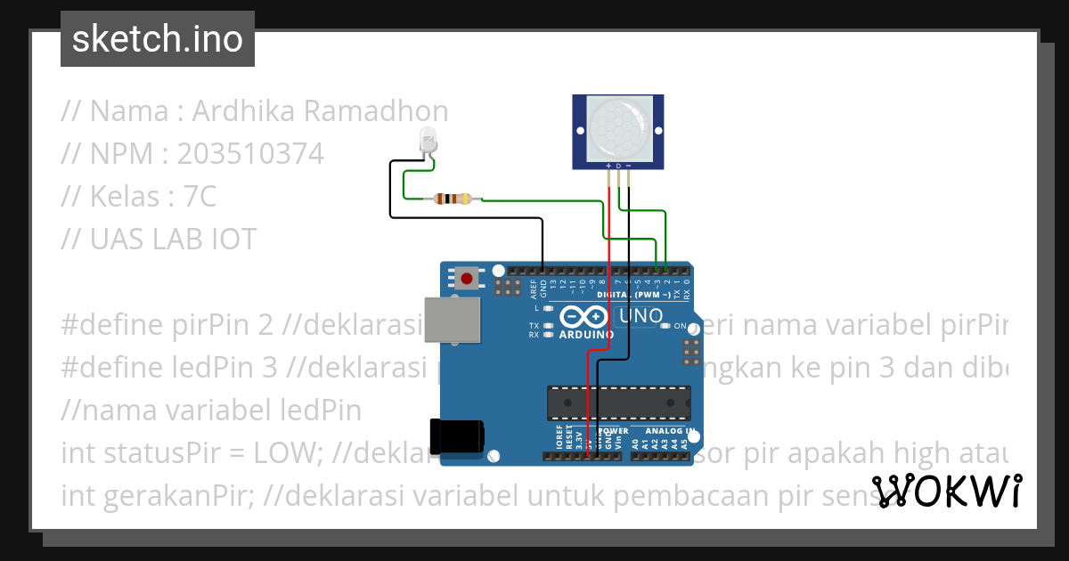Ardhika Ramadhon (203510374) sensor gerak - Wokwi ESP32, STM32, Arduino Simulator