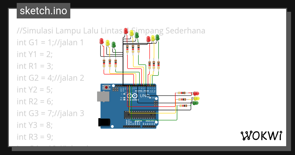 Lampu lalu lintas 4 simpang - Wokwi ESP32, STM32, Arduino Simulator