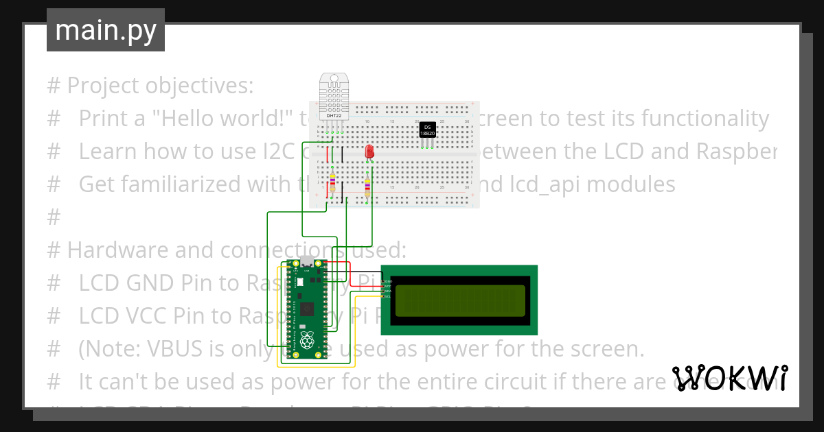 Raspberry Pi Pico LCD I2C Hello World Copy - Wokwi ESP32, STM32, Arduino Simulator