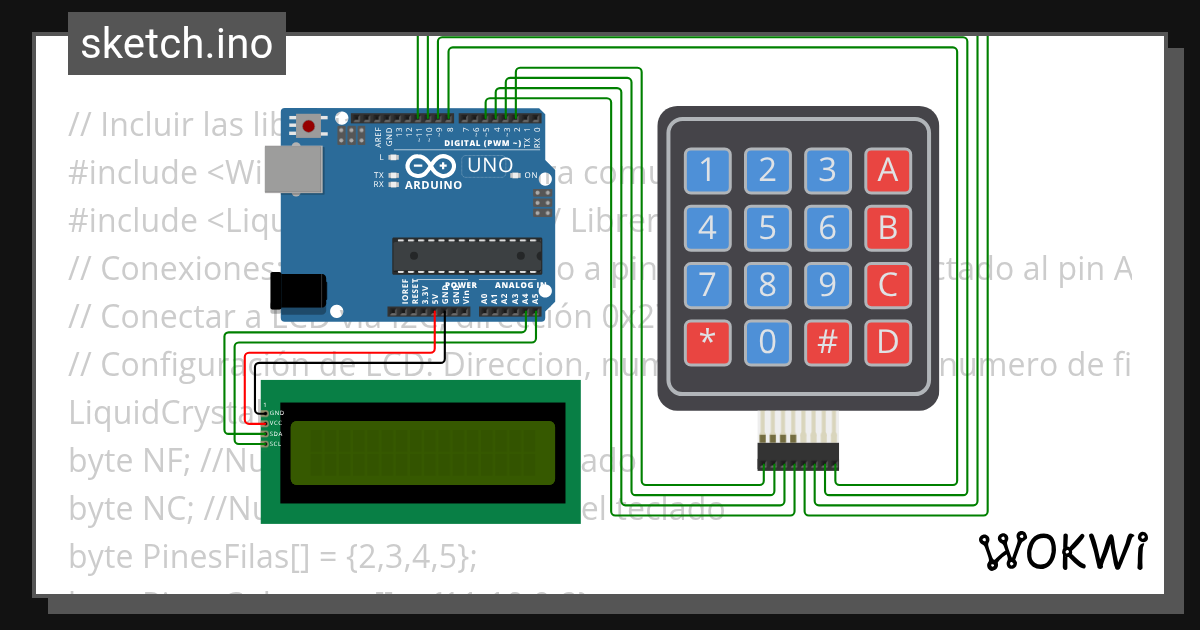 Arduino UNO Teclado LCD I2C - Wokwi ESP32, STM32, Arduino Simulator