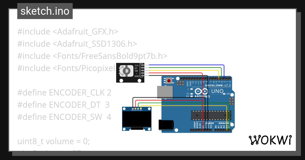 Encoder & Oled volume control - Wokwi ESP32, STM32, Arduino Simulator