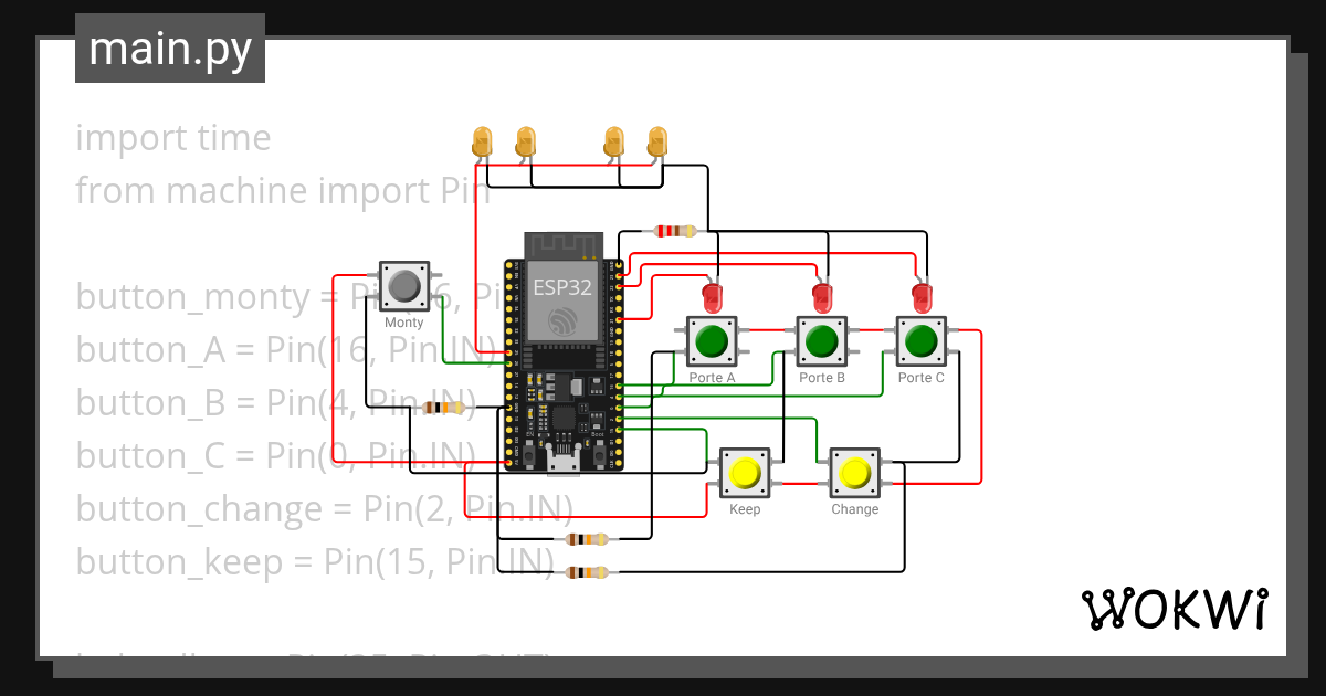 2. Monty Hall - Wokwi ESP32, STM32, Arduino Simulator