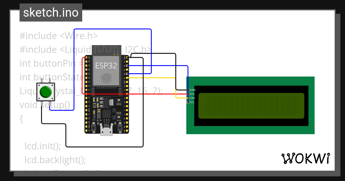 lcd 16x2 i2c --sp32 - Wokwi ESP32, STM32, Arduino Simulator