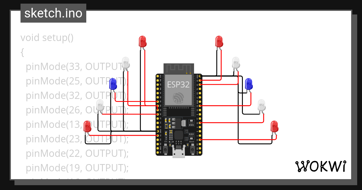 หลองไฟ 10 ดวง 19 Wokwi Esp32 Stm32 Arduino Simulator 