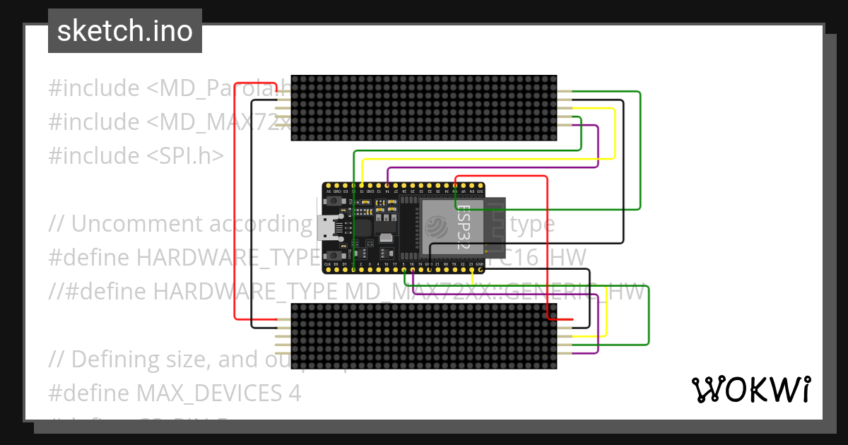 Scroll Matrix1 With Esp32 Wokwi Esp32 Stm32 Arduino Simulator 4296
