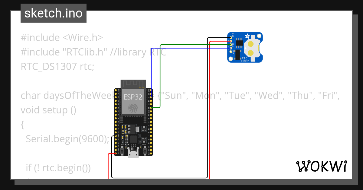 Simulasi RTC DS1307 By Izal - Wokwi ESP32, STM32, Arduino Simulator