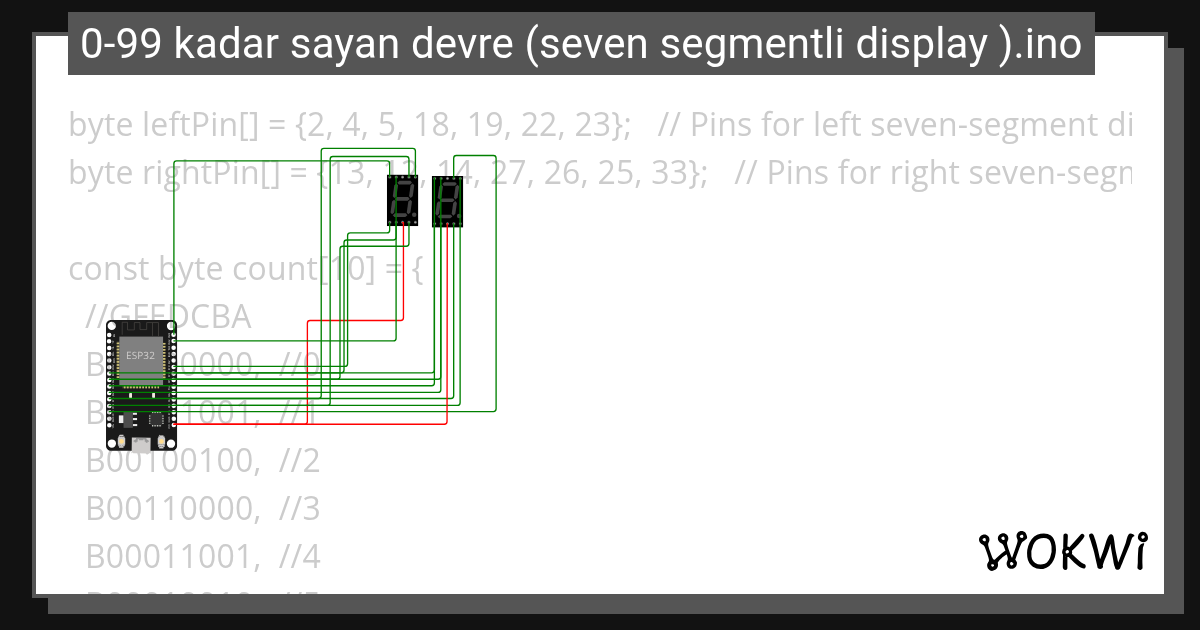 0-99 kadar sayan devre (seven segmentli display ) - Wokwi ESP32, STM32, Arduino Simulator