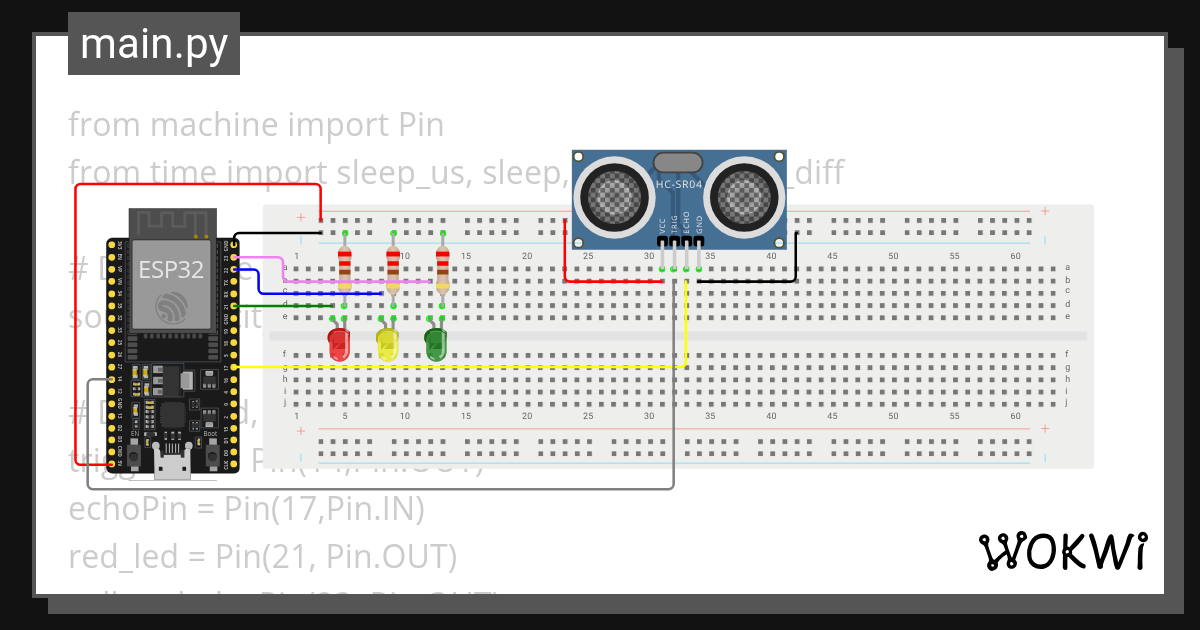 distance trafficlight - Wokwi ESP32, STM32, Arduino Simulator