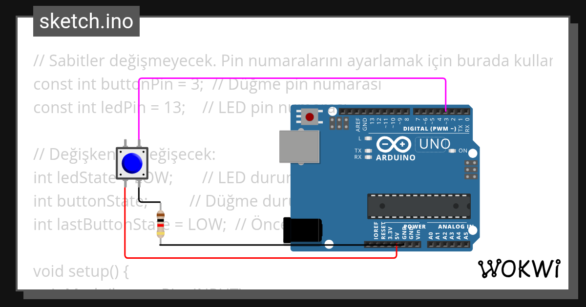 Buton ile led kontrolu Copy - Wokwi ESP32, STM32, Arduino Simulator Buton ile led kontrolu Copy - Wokwi ESP32, STM32, Arduino Simulator