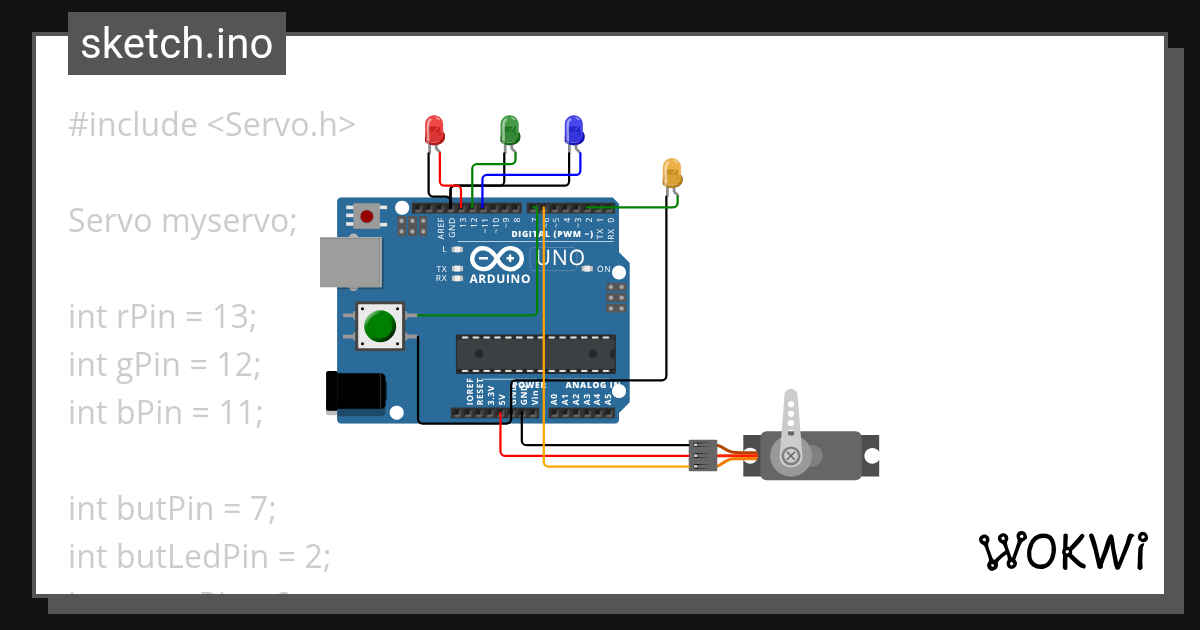 #27 Proj_Blink Button PWMservo Millis - Wokwi ESP32, STM32, Arduino Simulator