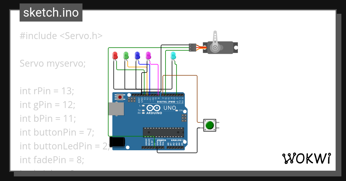 prj27 blinkButtonPWMServo Millis - Wokwi ESP32, STM32, Arduino Simulator