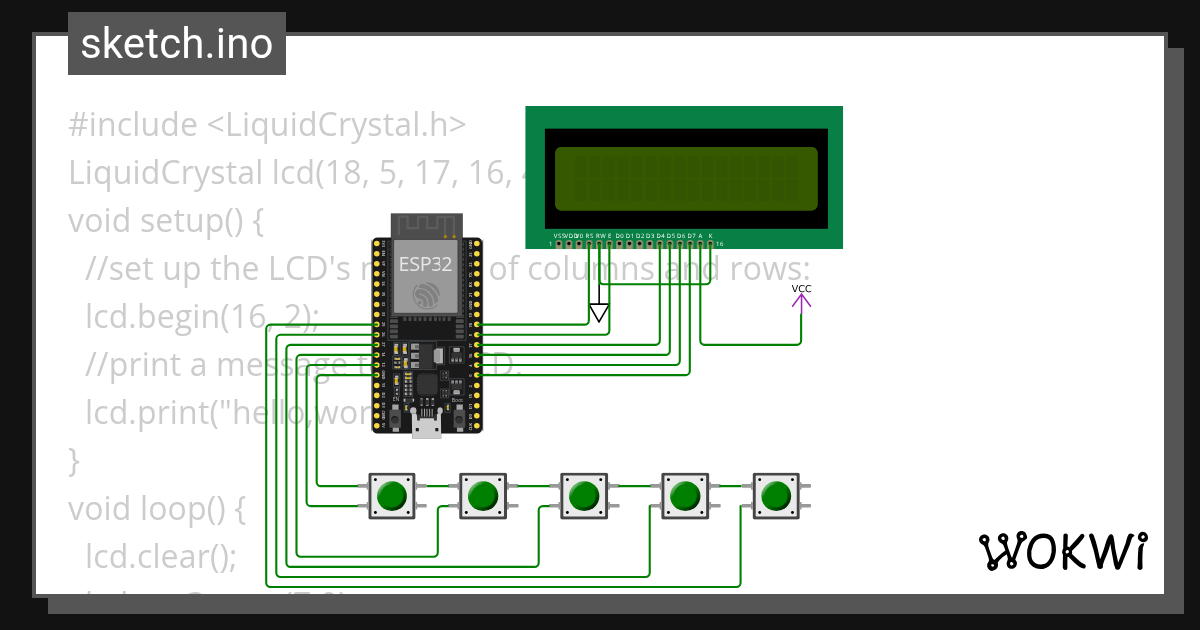 lcd hello world 2 Copy - Wokwi ESP32, STM32, Arduino Simulator
