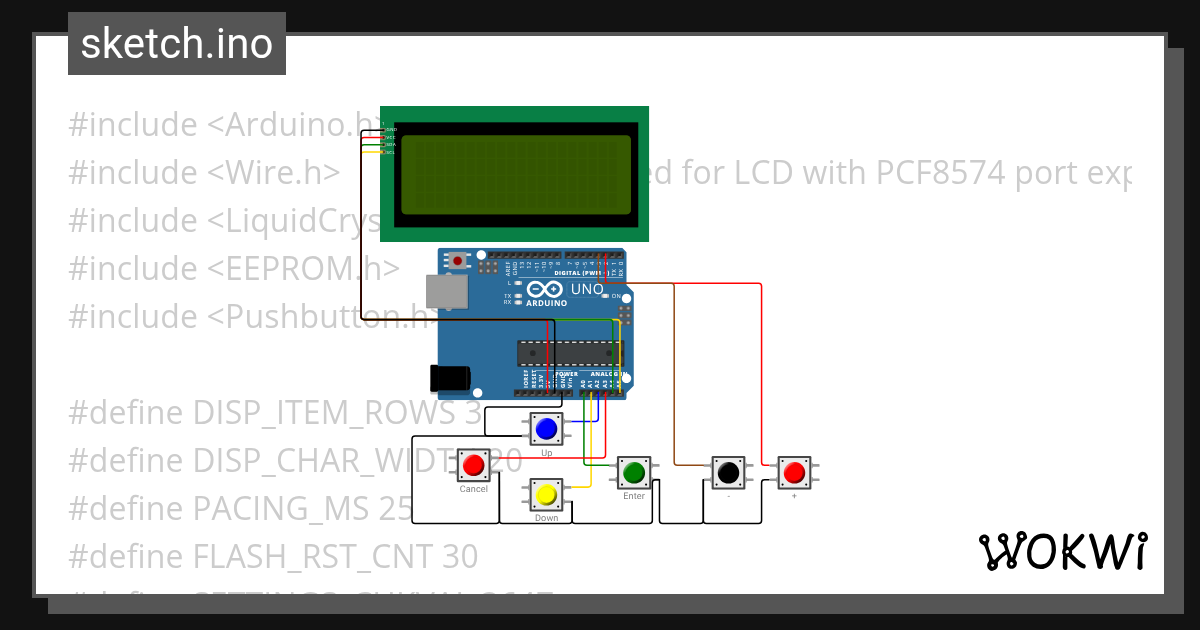 Menu et ss menu 6 BP et LCD - Wokwi ESP32, STM32, Arduino Simulator