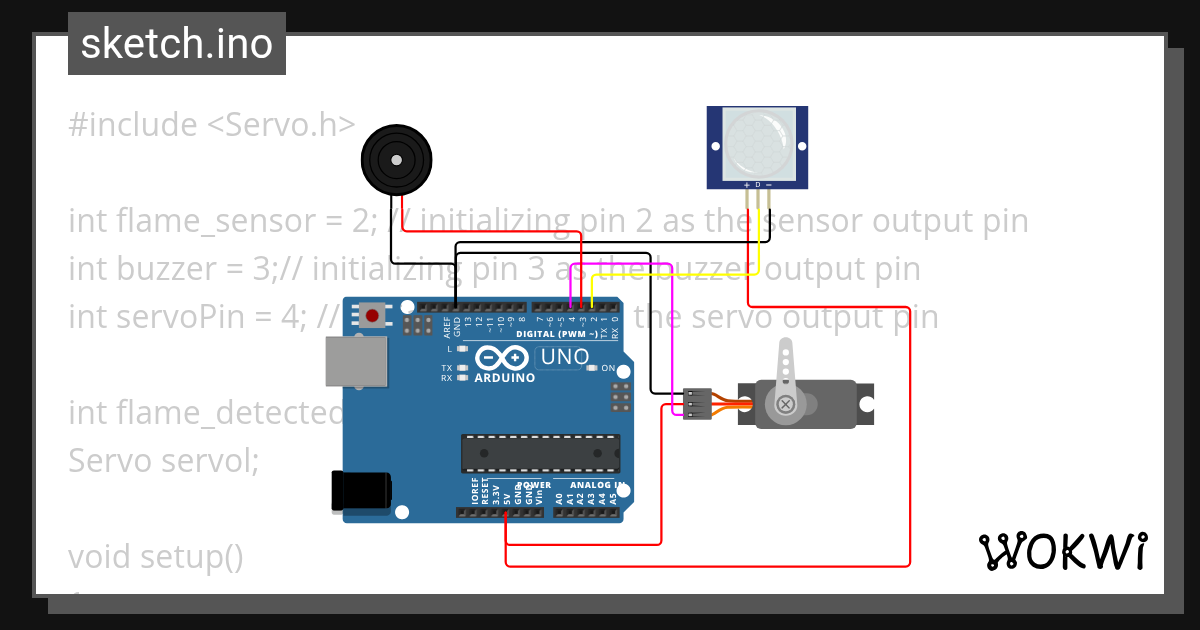 Fire Detector Out Buzzer And Servo Wokwi Esp32 Stm32 Arduino Simulator 4033
