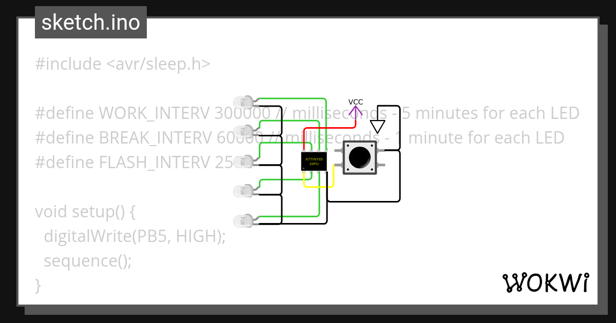 ATTiny 85 Pomodoro Timer - Wokwi ESP32, STM32, Arduino Simulator