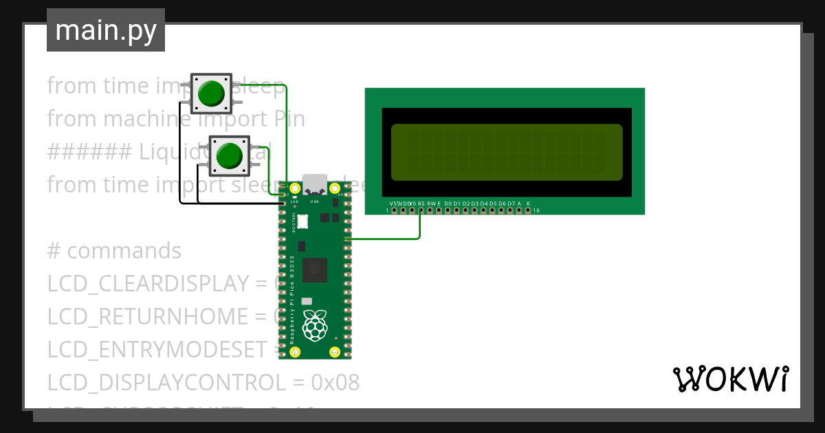 starting PythonLCD - Wokwi ESP32, STM32, Arduino Simulator