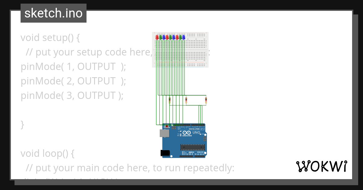 3 Resistor 9 Lampu Kaka Wokwi Esp32 Stm32 Arduino Simulator 