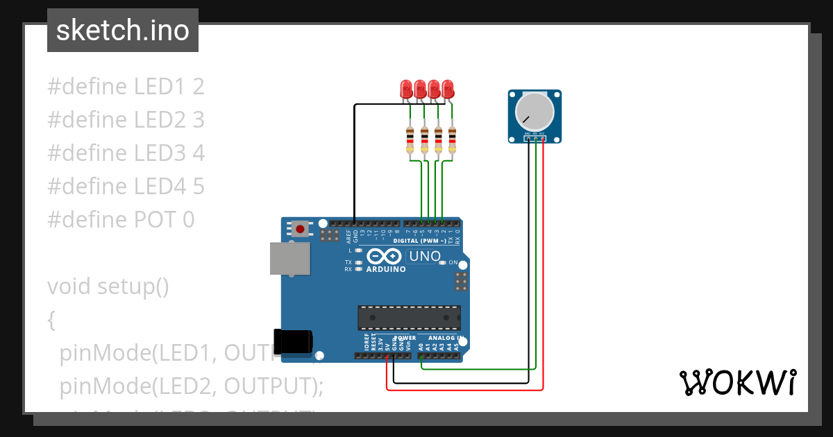 ใบงานที่ 45 การเขียนโปรแกรมอ่านค่าจากพอร์ตแอนาลอกและการใช้ Pwm Wokwi Esp32 Stm32 Arduino