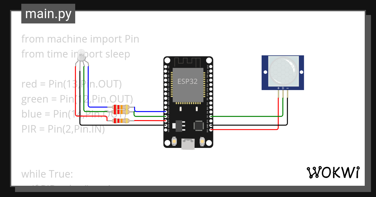LED RGB + PIR Sensor 17 - Wokwi ESP32, STM32, Arduino Simulator LED RGB + PIR Sensor 17 - Wokwi ESP32, STM32, Arduino Simulator