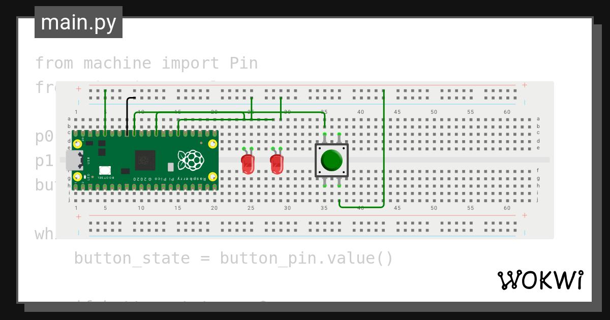 Pico 2 Diode Og 1 Knap Wokwi Esp32 Stm32 Arduino Simulator