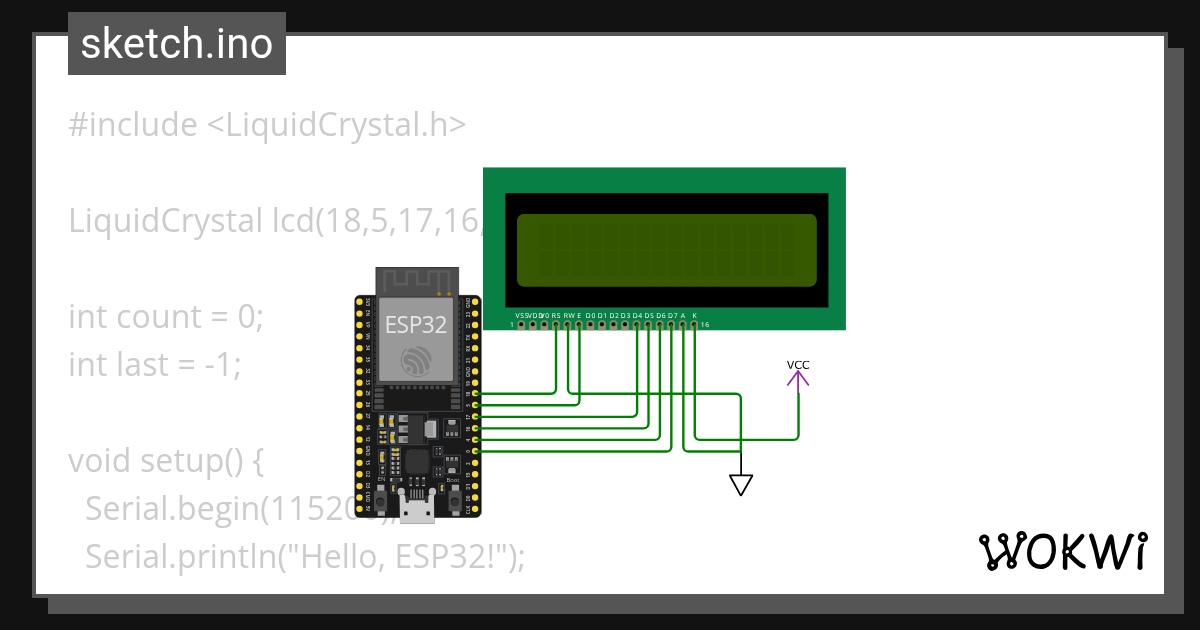 serial print lcd CoUNT - Wokwi ESP32, STM32, Arduino Simulator