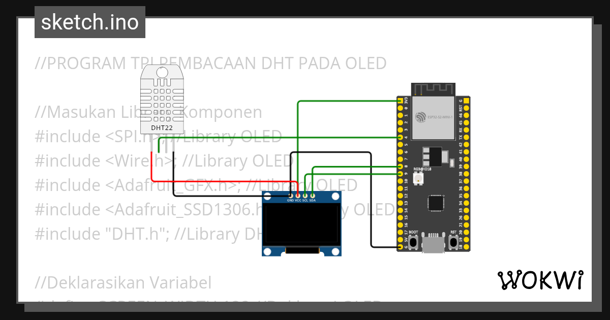 DHT22 with OLED to ESP32 Copy (2) - Wokwi ESP32, STM32, Arduino Simulator