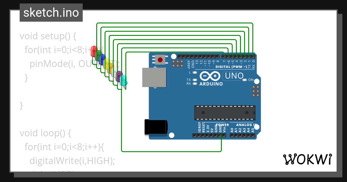 8LED - Wokwi ESP32, STM32, Arduino Simulator